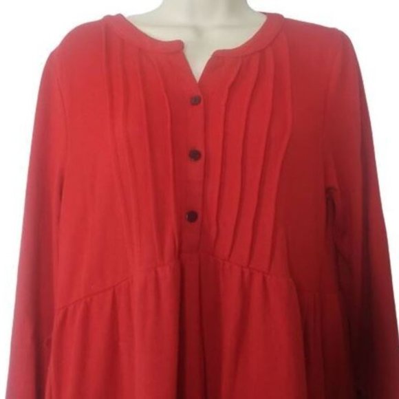 Reborn | Dresses | Reborn Pleated Knit Henley Dress In Red | Poshmark